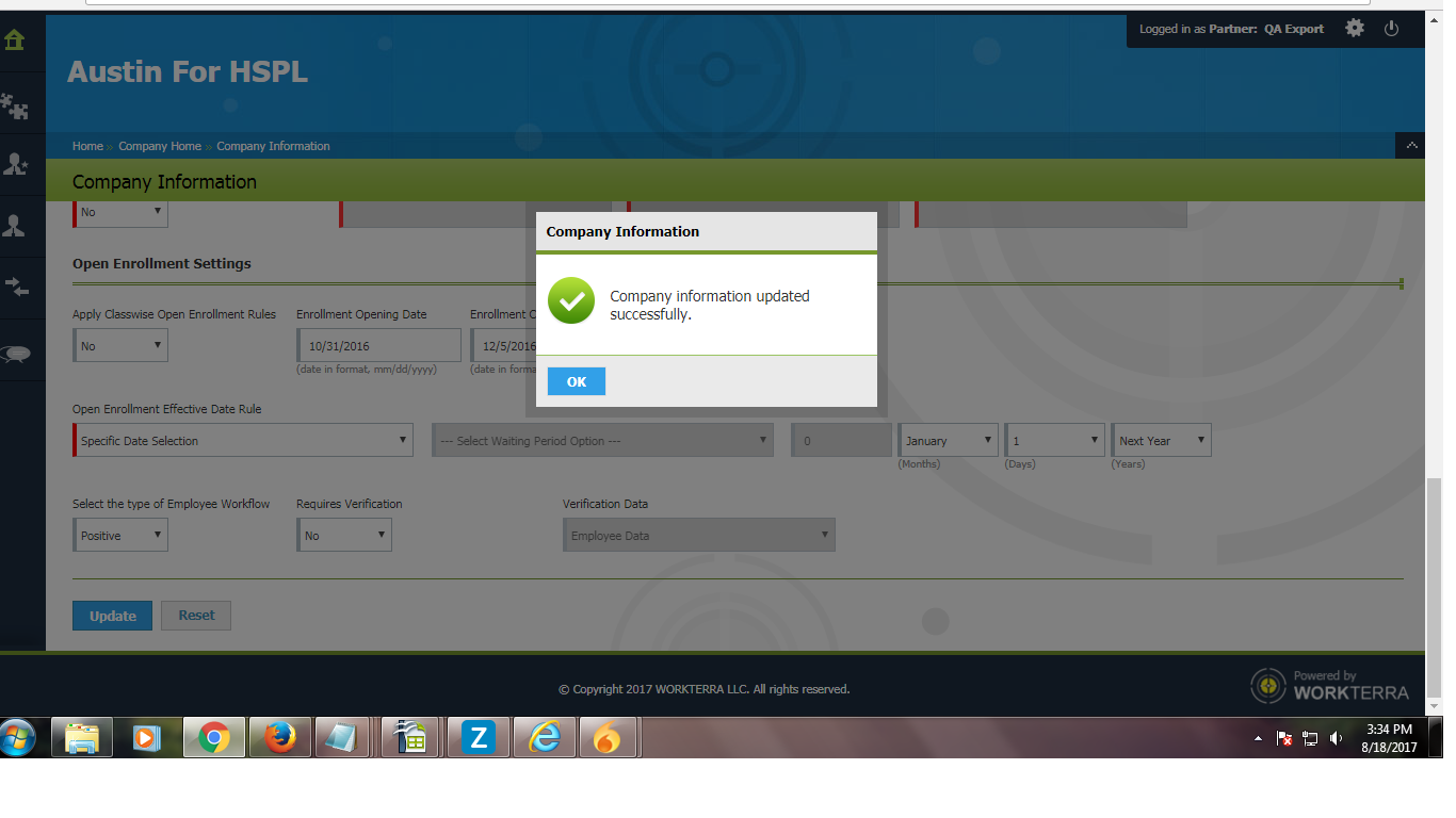 [WT-10344] LB->Partner->company information->Update->Getting server error - Workterra Jira